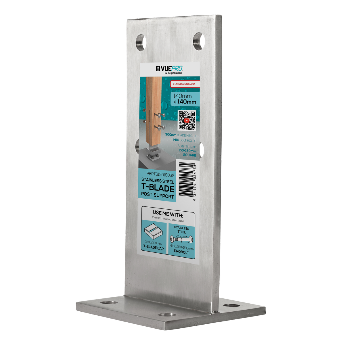 VUEPRO 140 x 140mm Stainless Steel T-Blade Post Support - Bunnings ...