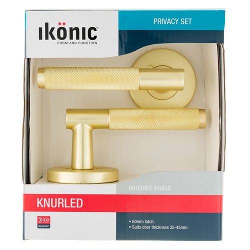 Ikonic Brushed Brass Knurled Privacy Lever Set - Bunnings Australia