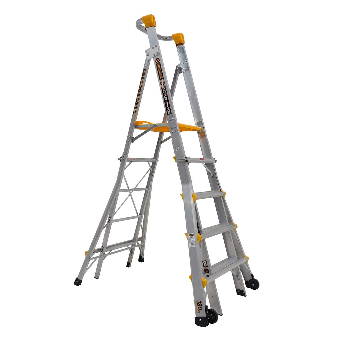 Gorilla 1.5-2.4m Heavy Duty Adjustable Aluminium Platform Ladder PL0508 ...