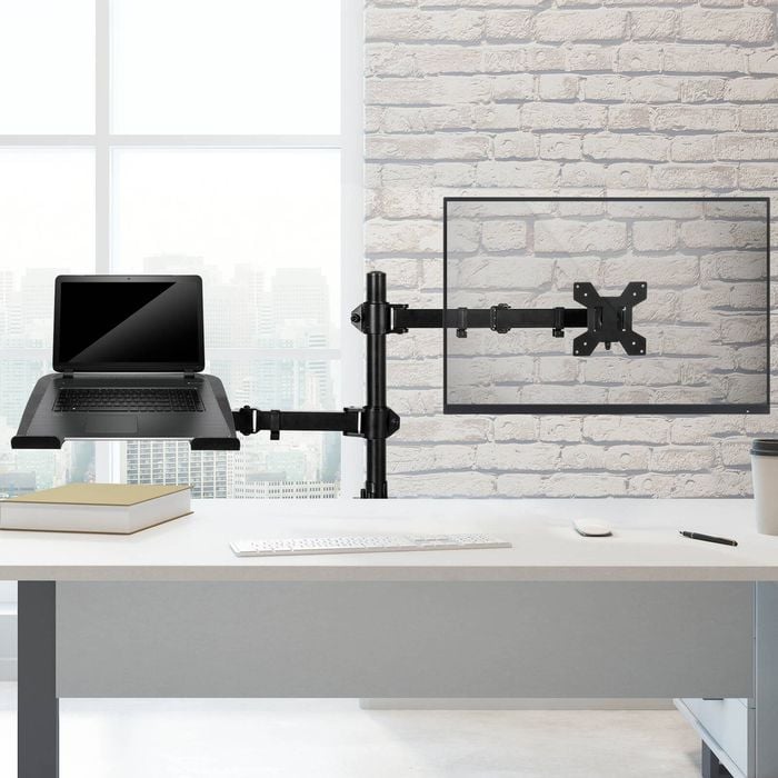 Adjustable Dual Laptop & Monitor Arm Black - Bunnings Australia