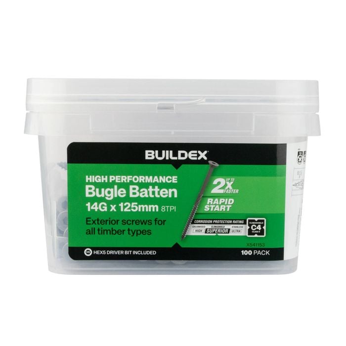 Buildex® 14G x 125mm Class 4 Bugle Batten Screws - 100 pack - Bunnings ...