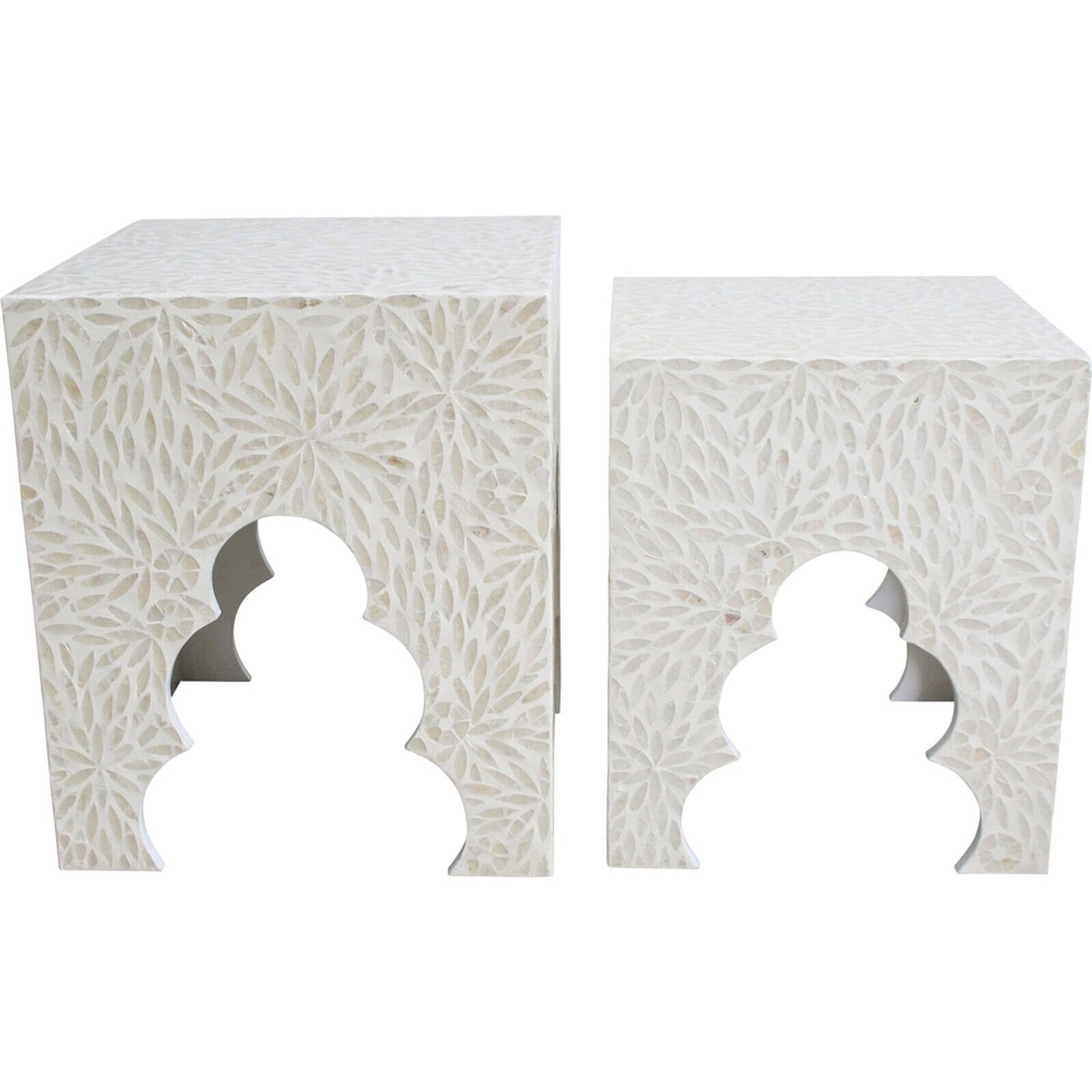2pc LVD Capiz/MDF 40/35cm Side Table Nest Set - White - Bunnings Australia