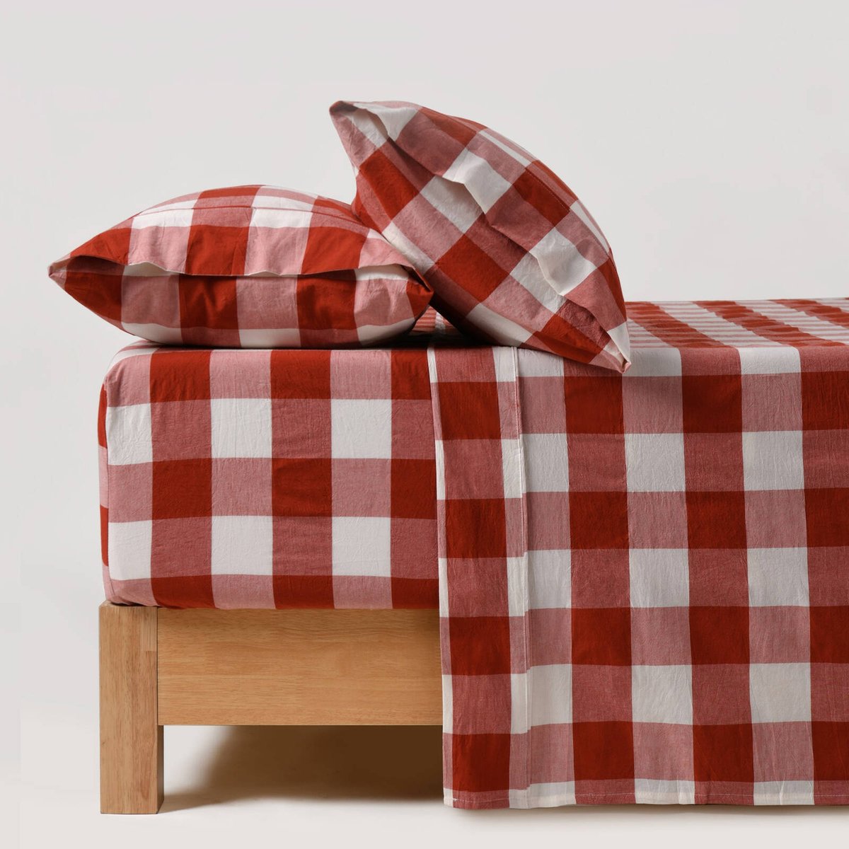 Dreamaker Remy Washed Cotton Yarn Dyed Check Sheet Set Rust Super King ...