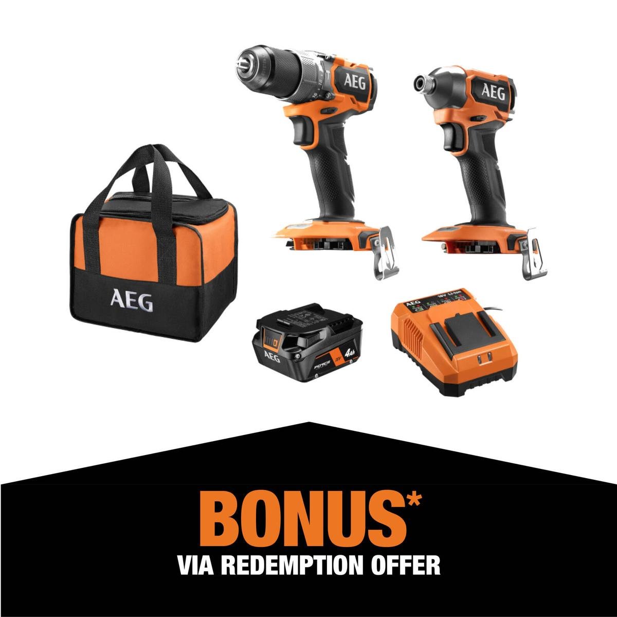 AEG Powertools 18V Brushless Sub-Compact 2-Piece 4.0Ah Kit - Bunnings Australia