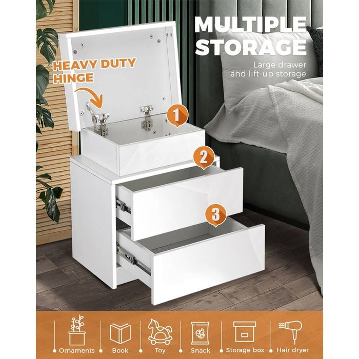 Oikiture Bedside Tables Set of 2 LED Nightstand Cabinet Drawers Side Table White - Bunnings ...