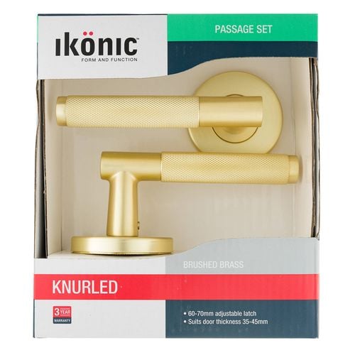 Ikonic Brushed Brass Knurled Passage Lever Set - Passage Brushed Brass ...