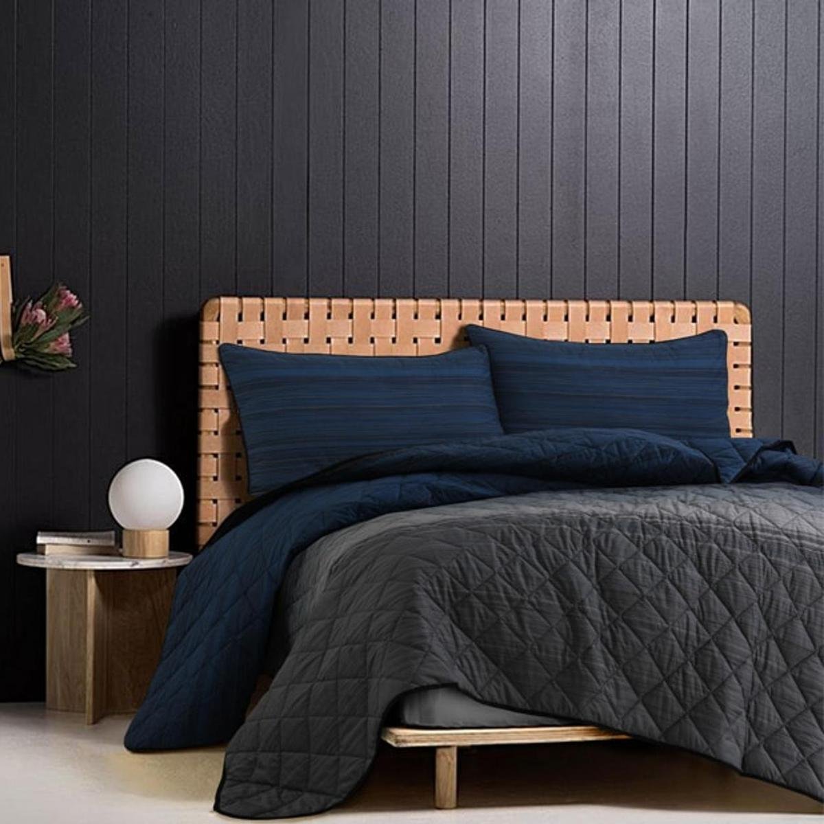 Amsons Pure Cotton Grey Black Blue Stripes Queen Bedspread Set ...