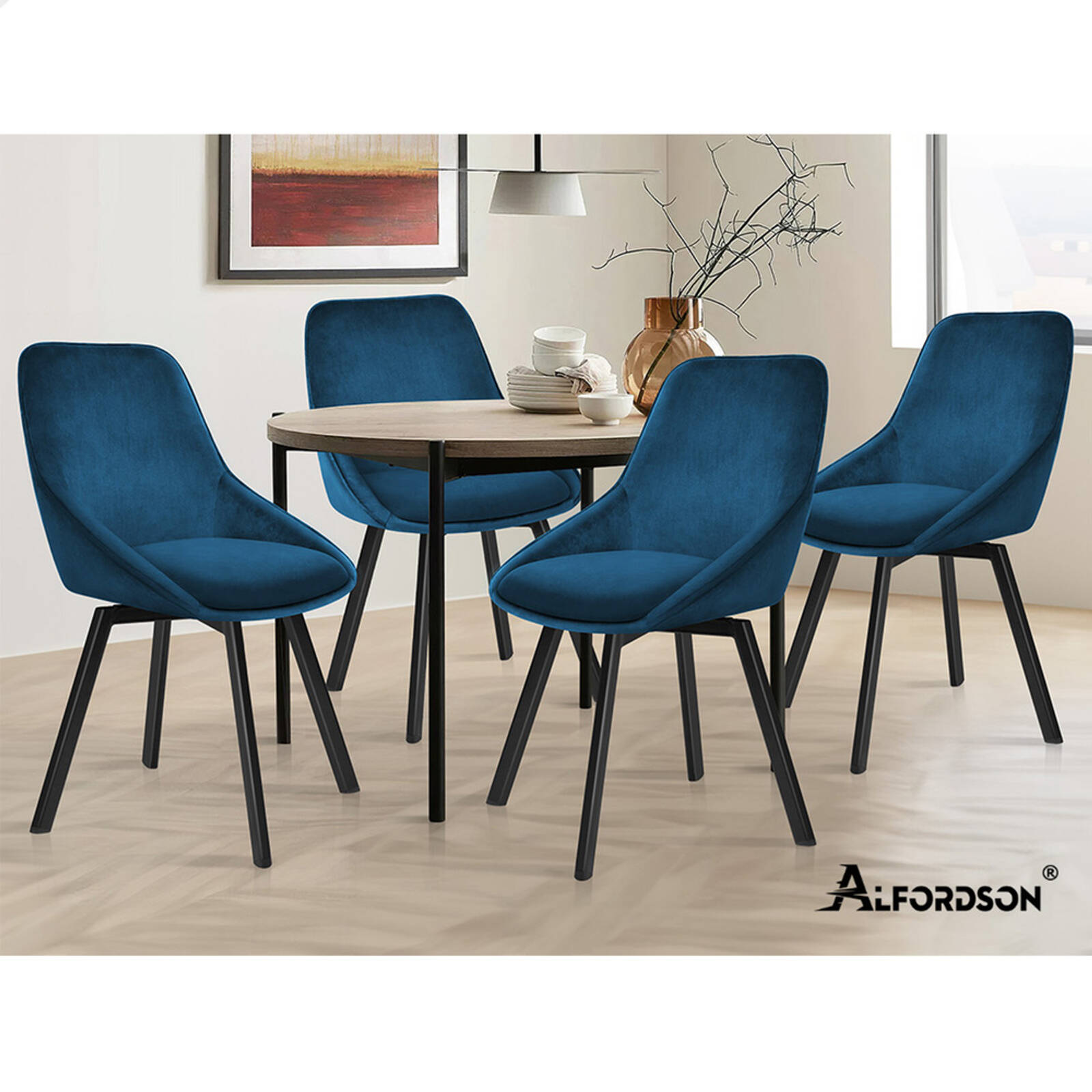 ALFORDSON Dining Chairs Swivel Velvet x4 Bunnings Australia
