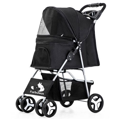 Furbulous Pet Stroller 4 Wheel Foldable Dog Pram Large Cat Travel ...