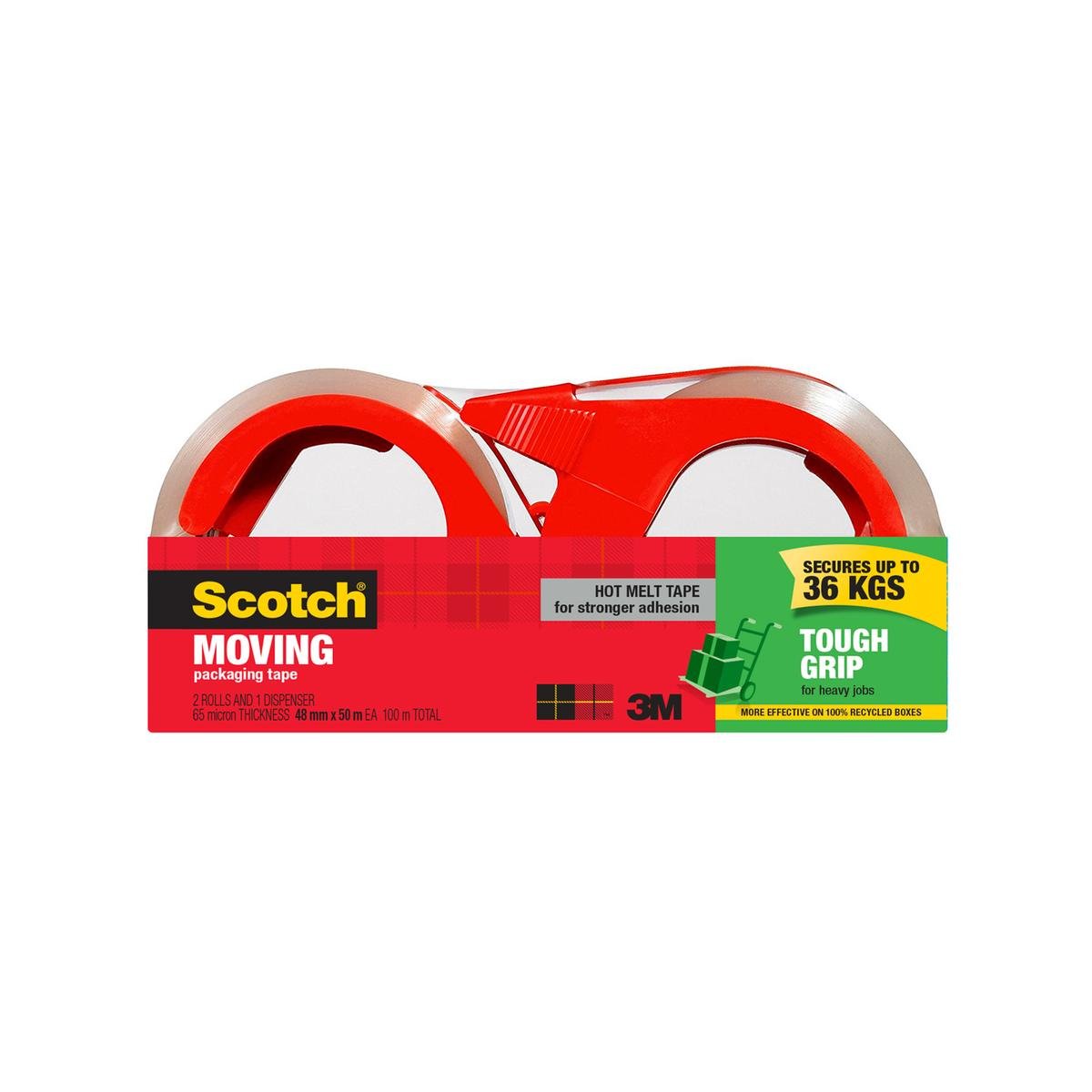 Scotch 48mm x 50m Tough Grip Moving Packaging Tape - 2 Rolls And 1 ...