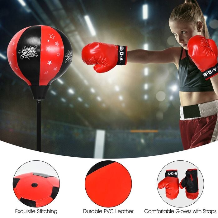 Costway Punching Bag Boxing Speed Ball Stand Gift w/Gloves Set ...