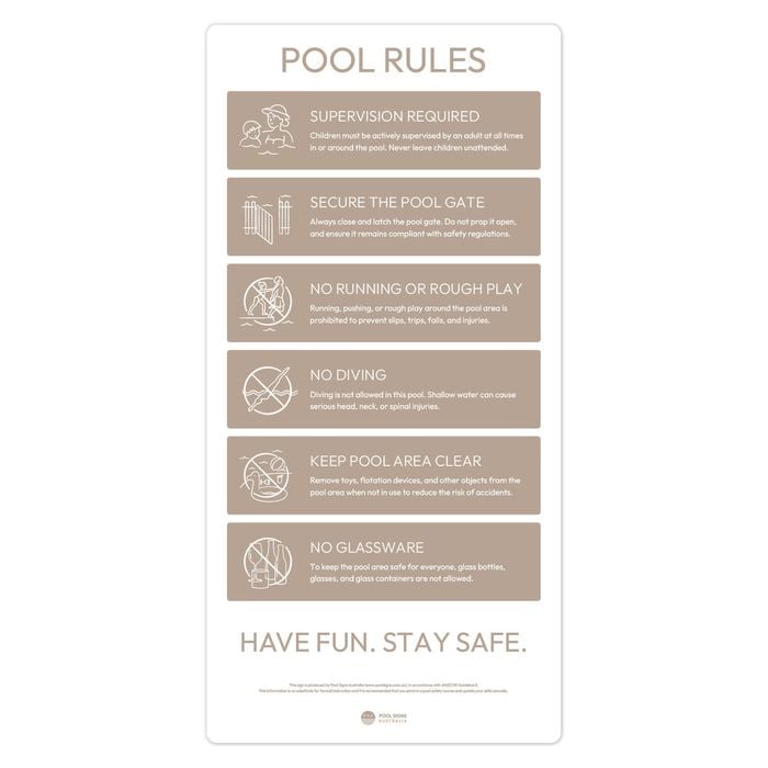 Pool Signs Australia Pool Rules Sign - Dune Gold - Bunnings Australia