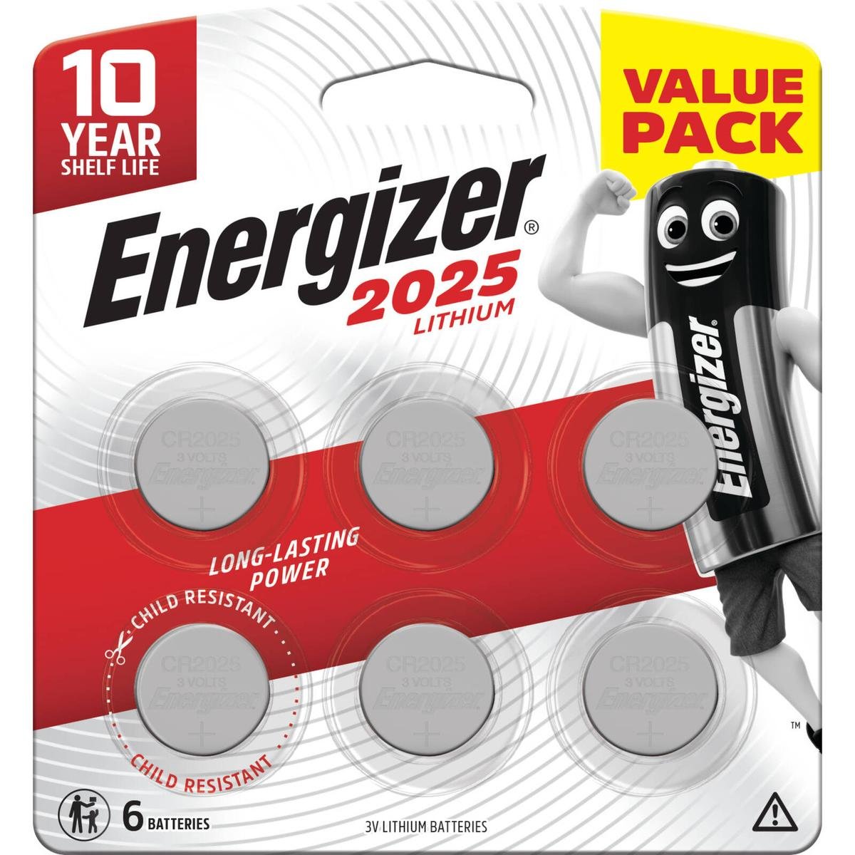 Energizer 2025 Lithium Coin Battery - 6 Pack - Bunnings Australia