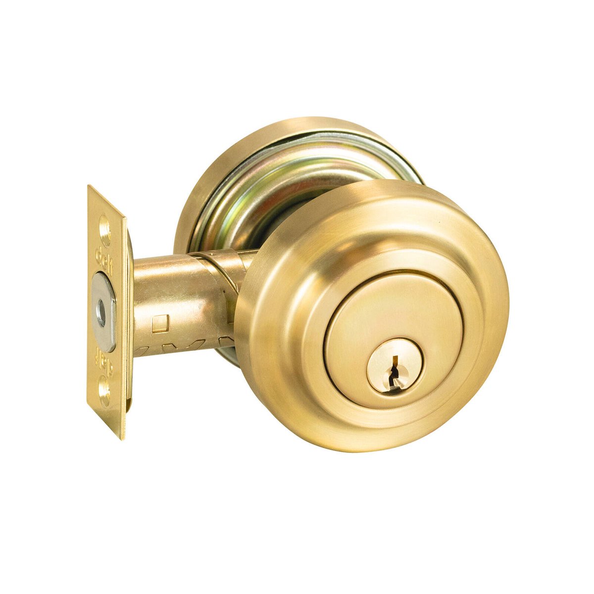 Delf Satin Brass Low Profile Round Single Cylinder Deadbolt - Bunnings ...