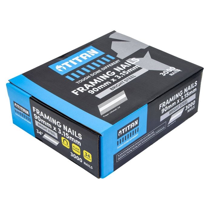 Titan 90 x 3.15mm Bright Steel Collated Framing Nails - 3000 Box ...