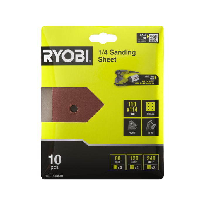 Ryobi 10-Piece 1/4 Sheet Sanding Set RSP114QS10 - Bunnings Australia