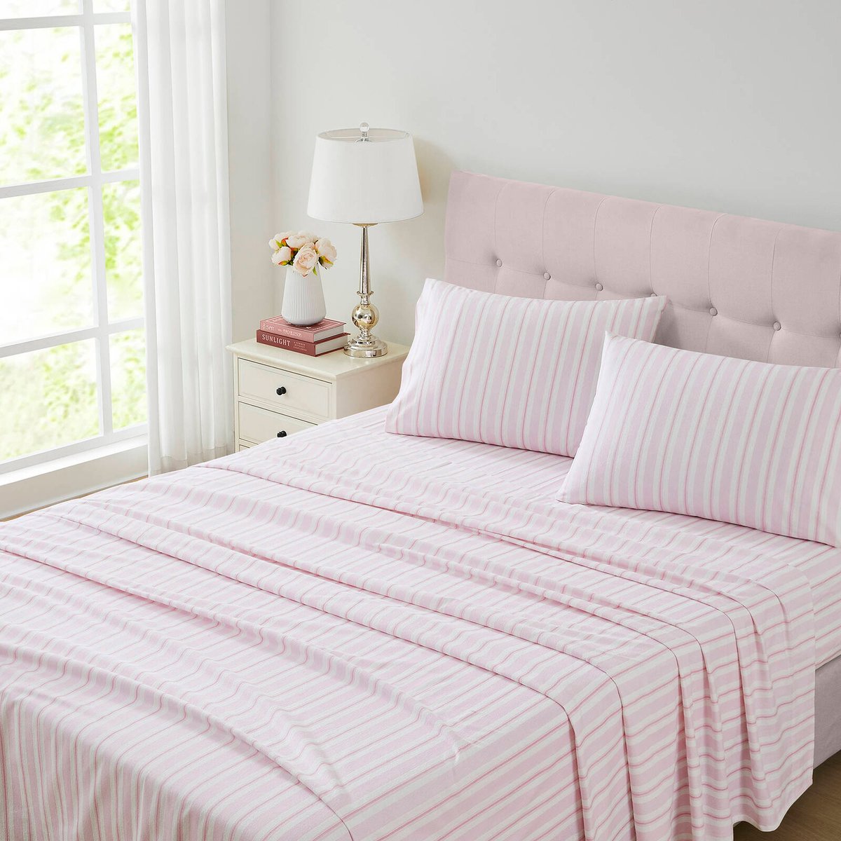 Laura Ashley Brampton Stripe Queen Bed Flannelette Blush Pink ...