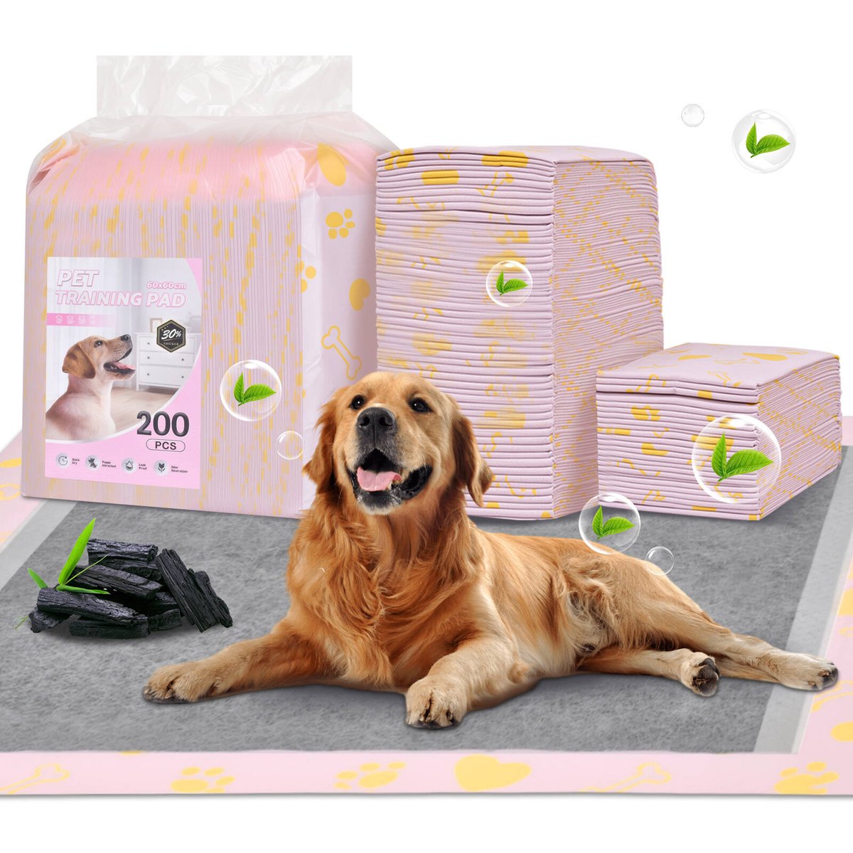Advwin 200PCS Pet Training Pads Super Absorbent Bamboo Charcoal ...