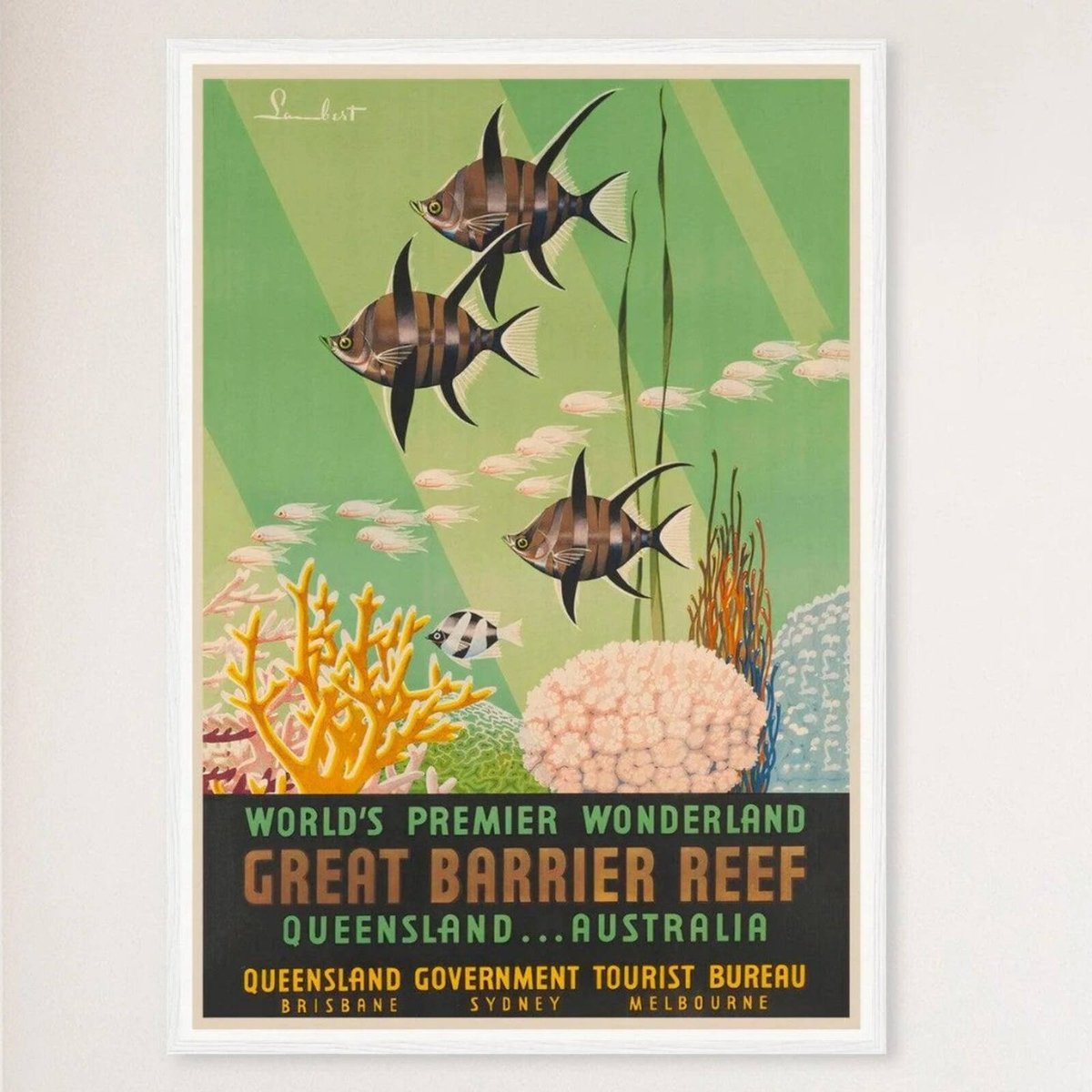 Galrie Vintage Great Barrier Reef Travel Poster from Queensland ...