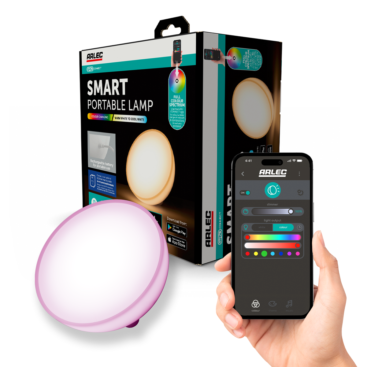 Arlec Grid Connect Smart Portable Hemisphere Lamp RGB CCT White ...