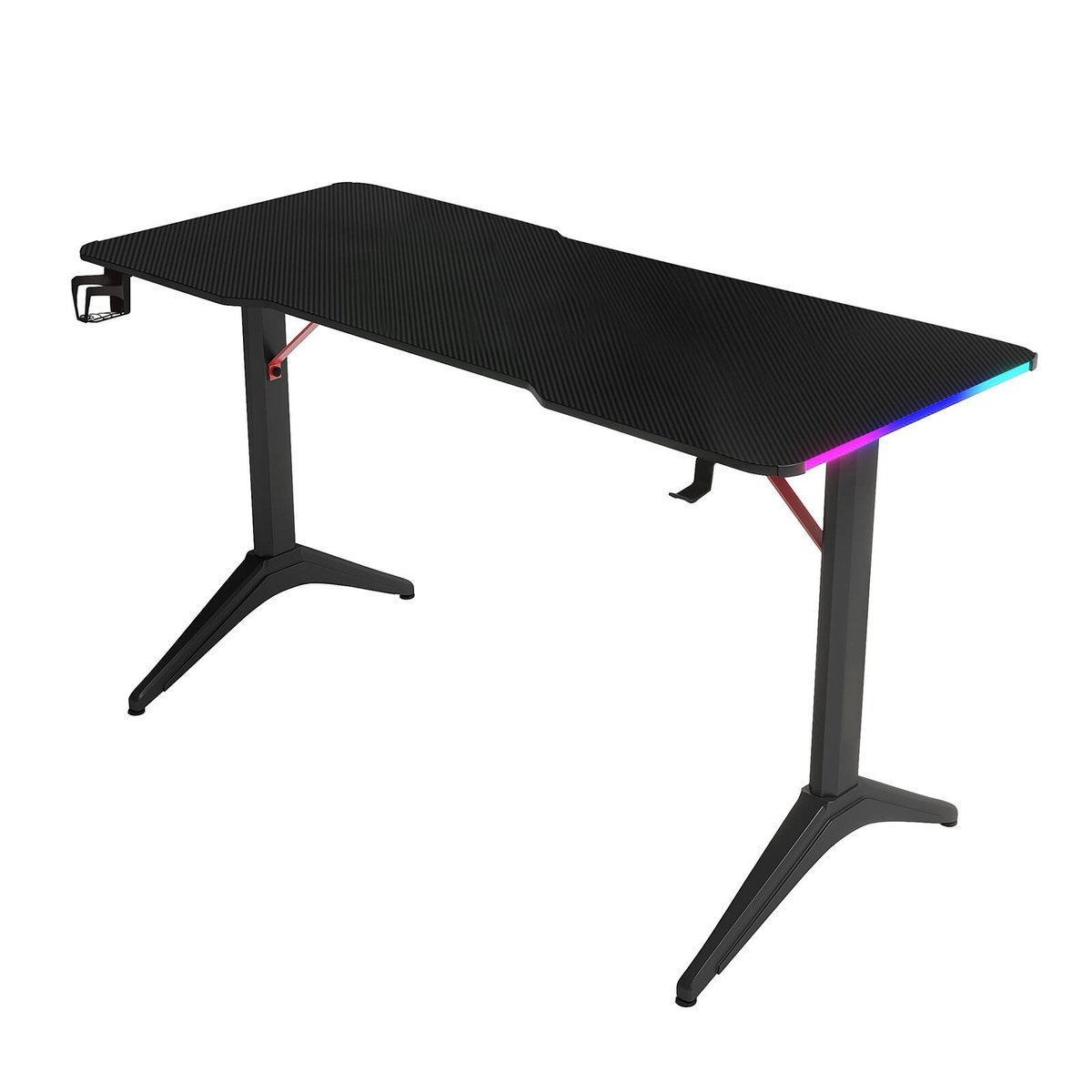 MIUZ Gaming Desk with RGB LED Lighting Carbon Fiber Top Cup Holder ...