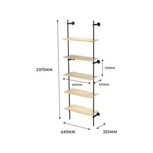 Flexi Storage Studio Black And Oak 1 Bay 5 Wall Shelf Kit - 1 Bay ...