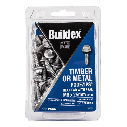 Buildex M6 x 25mm Roof Zip C4 Hex Head Screws - 100 Pack - Bunnings ...