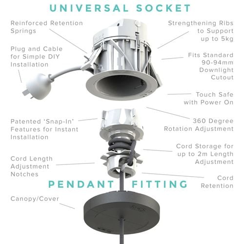 Snap Lighting Koper Ellipse Downlight to Pendant Light Conversion Kit ...