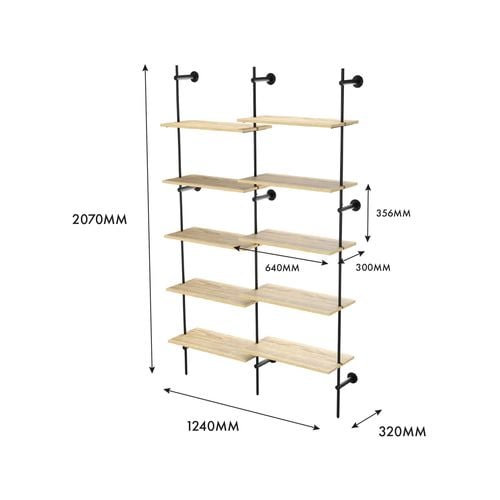 Flexi Storage Studio Black And Oak 2 Bay 10 Wall Shelf Kit - Bunnings ...