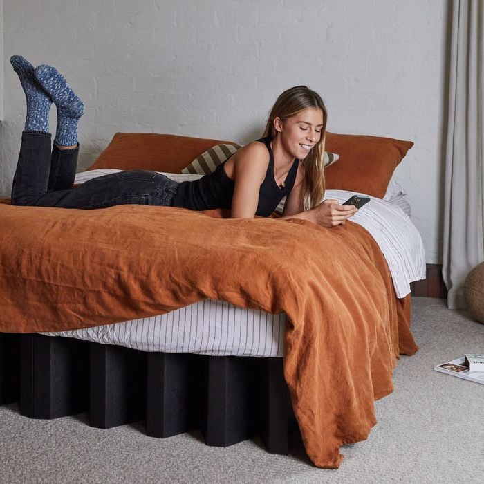 Yona Fold Out Cardboard Bed Base Frame - Black Queen - Bunnings Australia