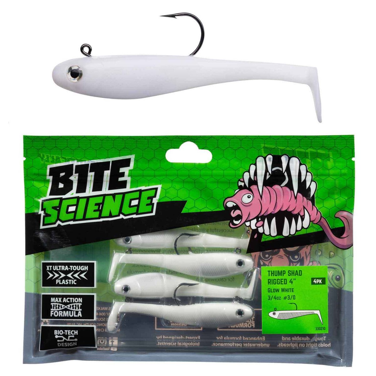 4 Pack of 4 Inch Bite Science Thump Shad Rigged Soft Plastic Lures ...