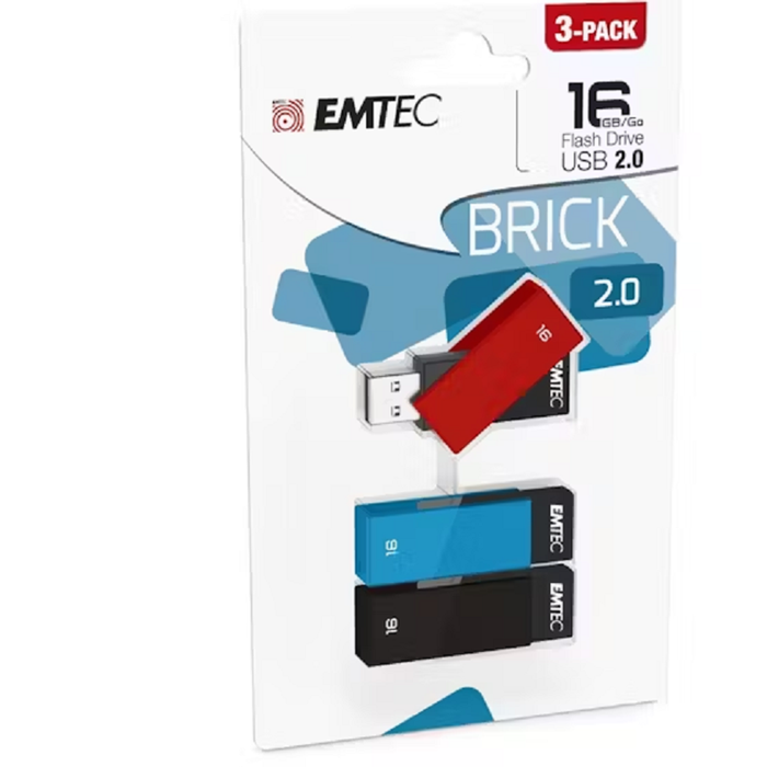 Emtec Brick 16GB USB Drive 2.0 3 Pack Multi-Colour [ECMMD16GC352P3 ...