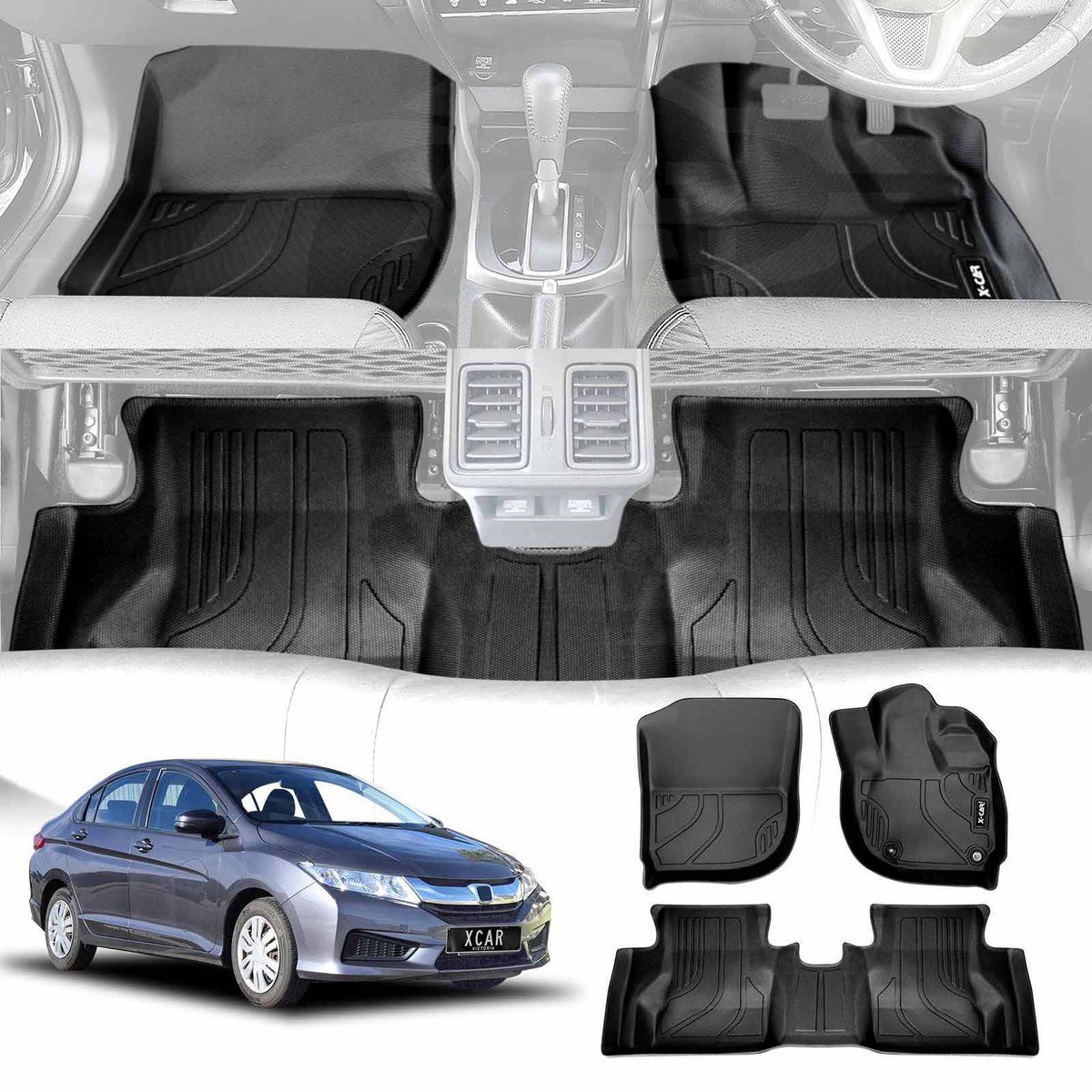 3D Floor Mats for Honda City Auto 2014-2020 Heavy Duty All Weather Car ...