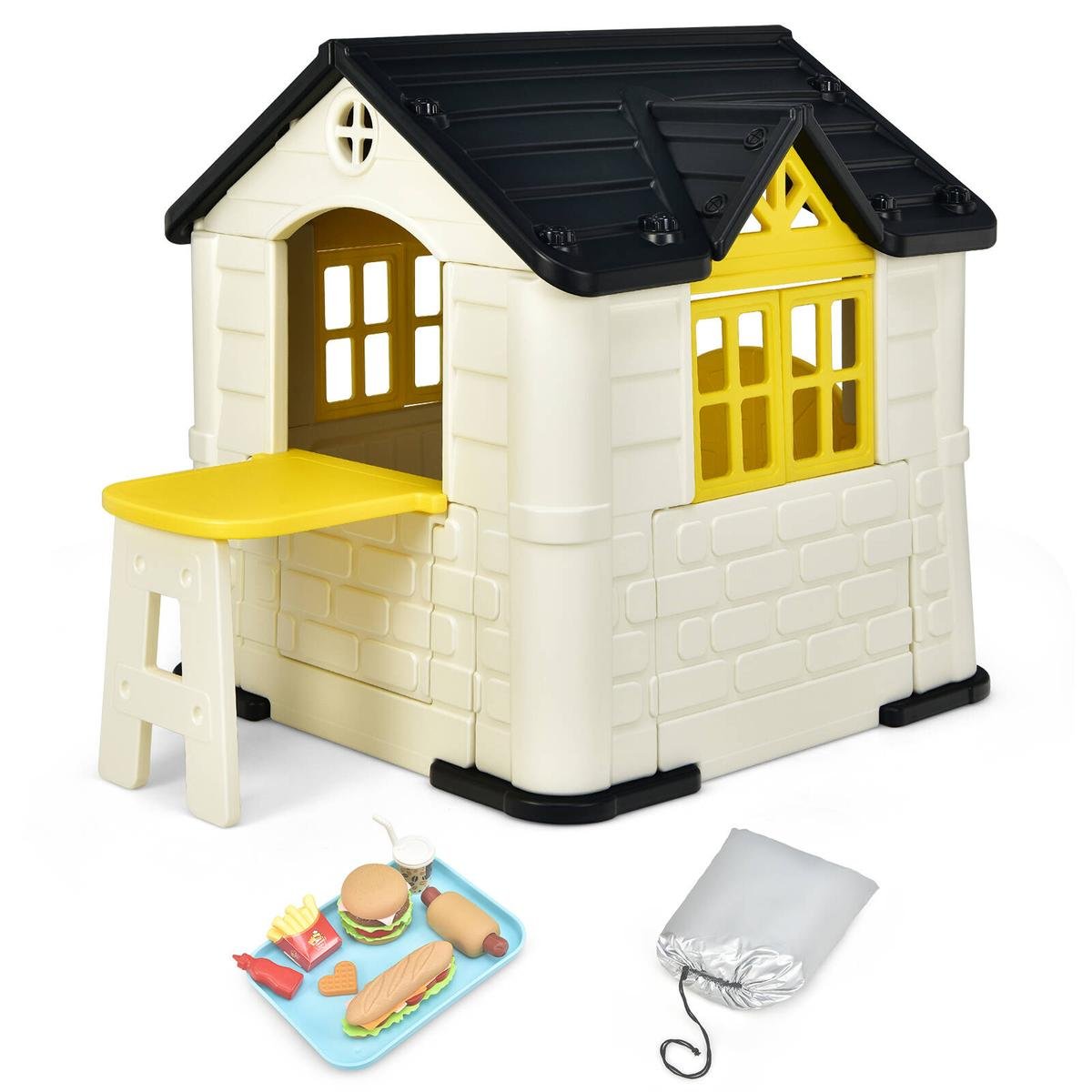 Costway Kids Cubby Cottage Pretend Play Toy Black - Bunnings Australia