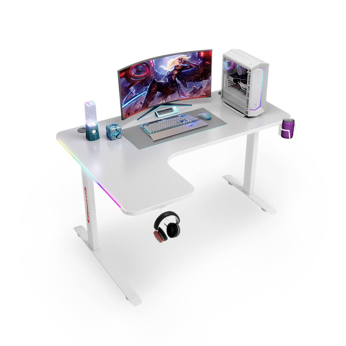 MIUZ 140cm RGB LED Gaming Desk Computer Home Office Writing Desk Racer ...