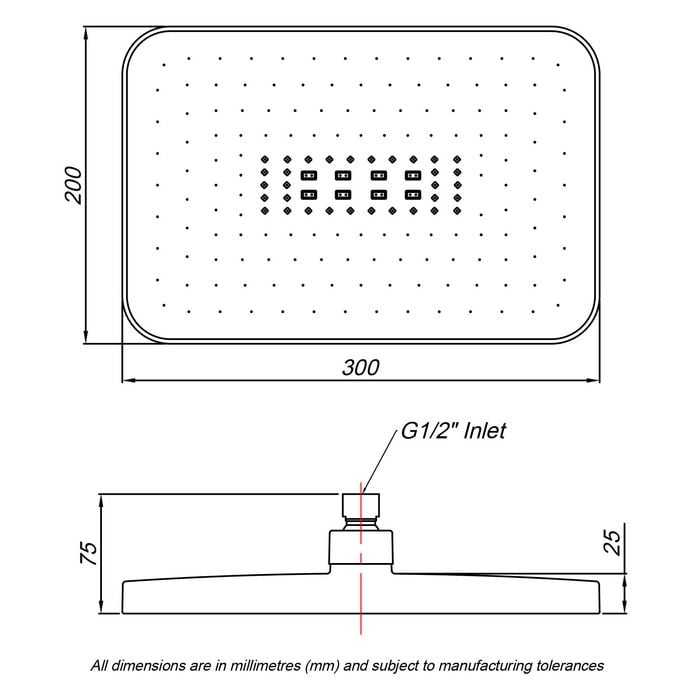 Mondella WELS 3 Star 9L/min Black Matte Rococo Rectangular Rain Shower ...