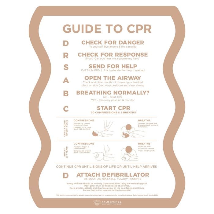 Stylish Pool CPR Sign Beige & White Wave - Bunnings Australia