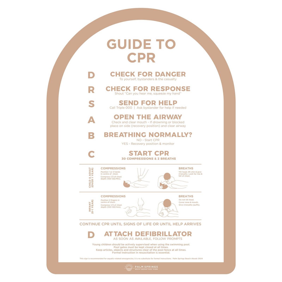 Stylish Pool CPR Sign Beige & White Halo - Bunnings Australia