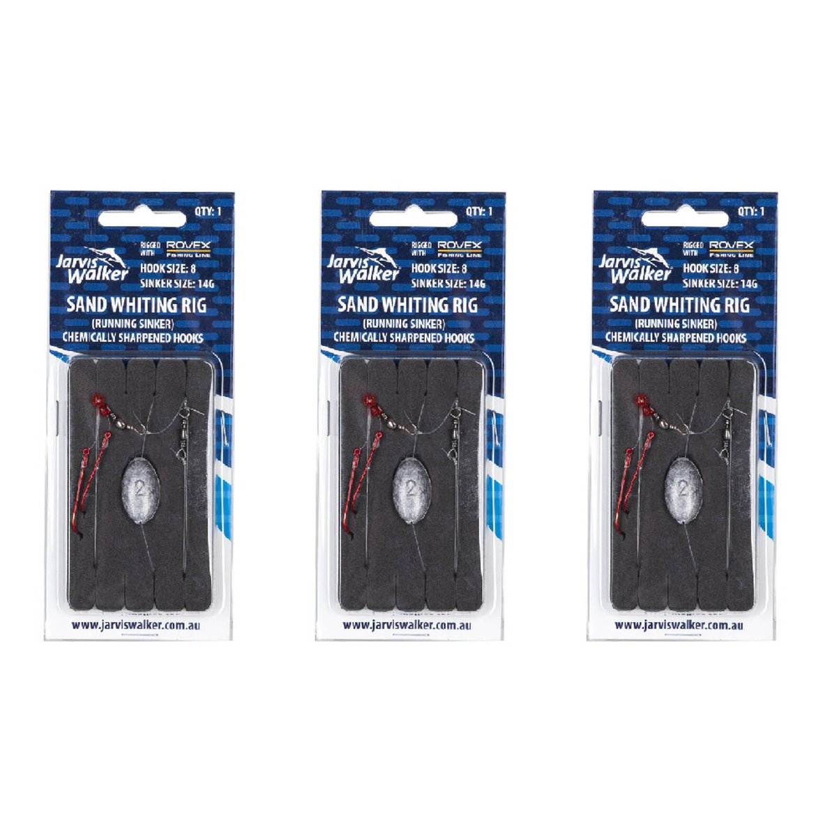 3x Jarvis Walker Sand Whiting Running Sinker Rig with 14g Bean Sinker ...