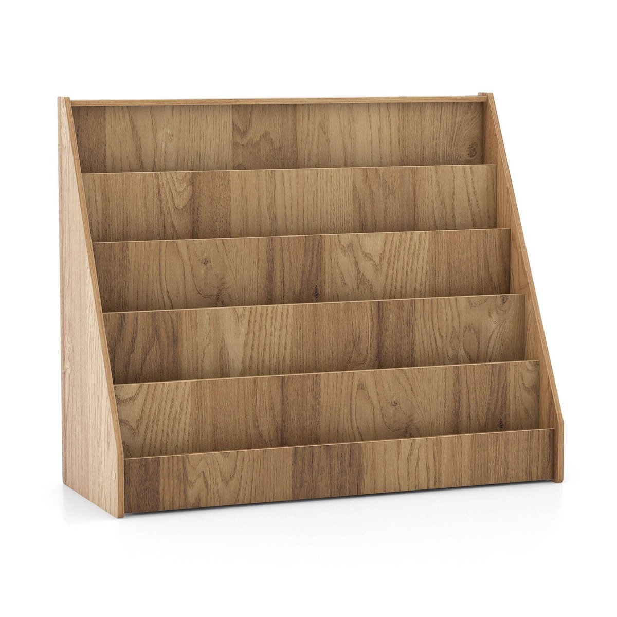 Costway 5-Tier Bookcase Magazine Book Display Shelves Natural ...