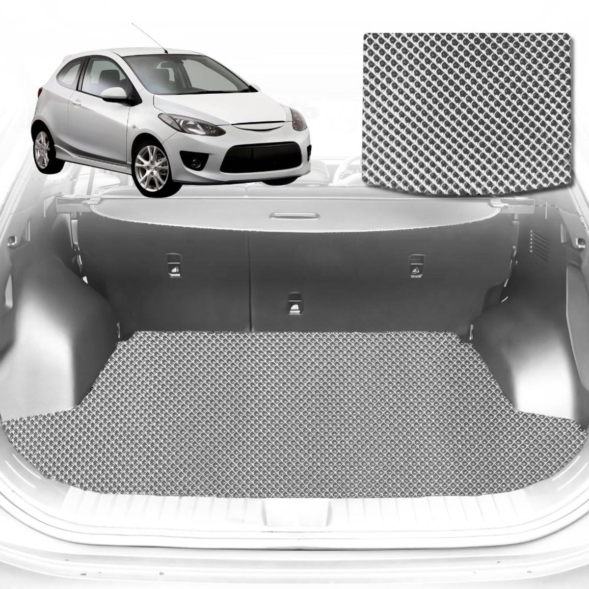 6D Diamond Car Boot Mat for Mazda 2 DE2007-2014-Hatch-Cargo Mat-Grey ...