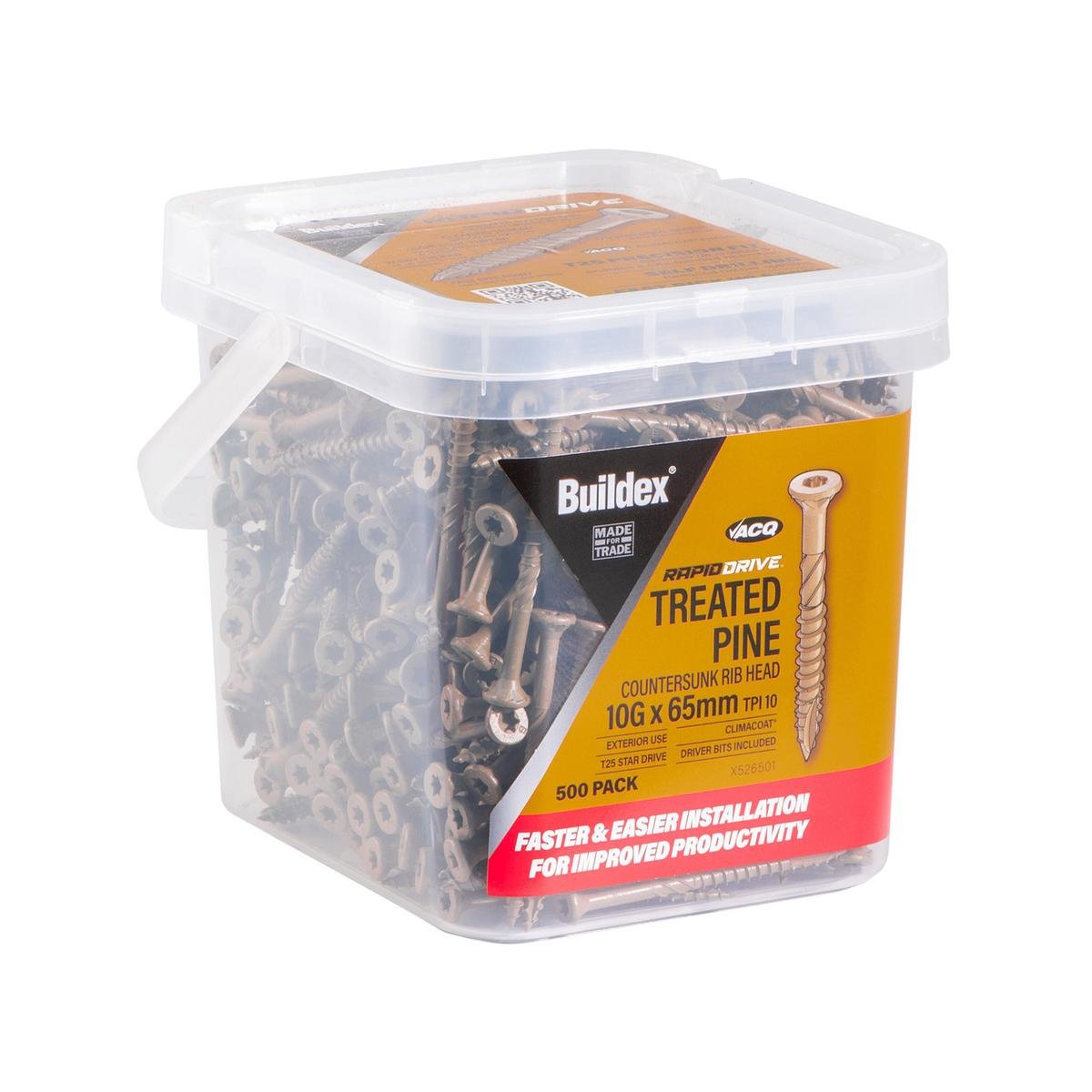 Buildex RapidDrive Treated Pine Screws 10g x 65 mm (10 TPI) Climacoat ...