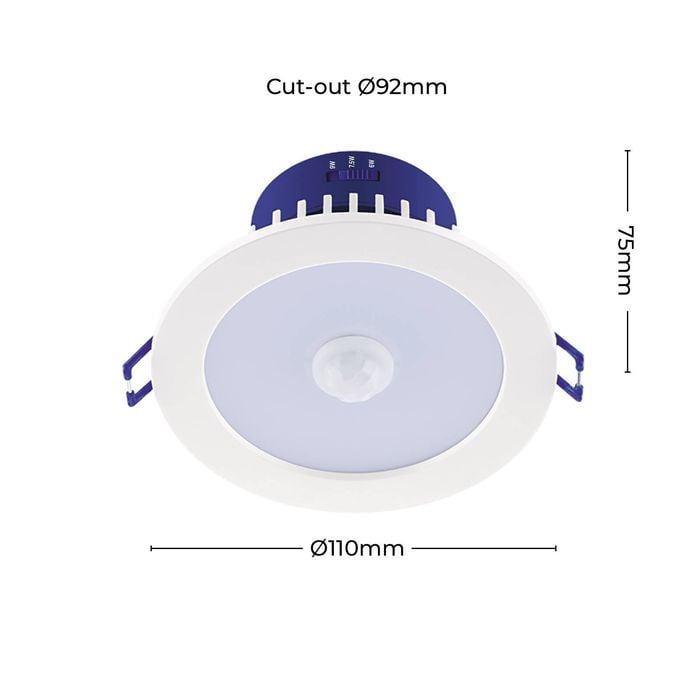 DETA 92mm Multi-Power Tri-Colour Non-Dimmable PIR Sensor LED Downlight ...