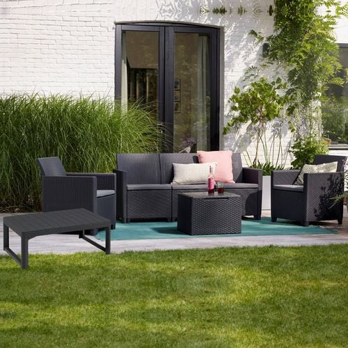 Keter Claire 5 Seater with Lyon Table & Storage Table - Bunnings Australia