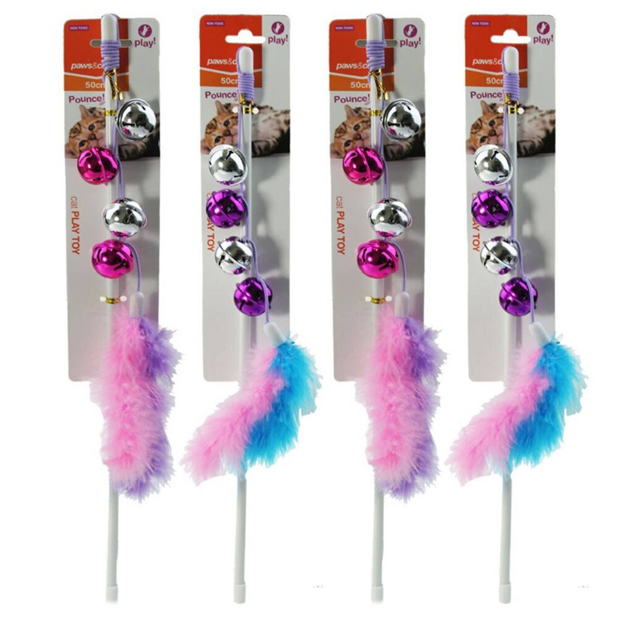 4PK Paws & Claws Play Wand Cat Toy With Bells 50cm Assorted - Bunnings ...