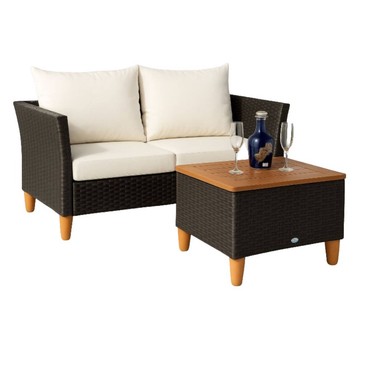 Nathan 2-Piece Outdoor Lounge Set – Cream | Compact Wicker Patio Sofa ...