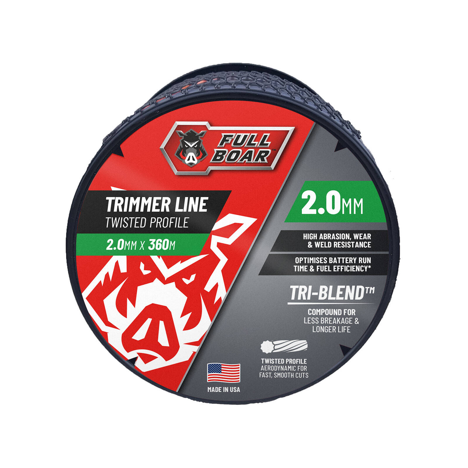 2.0mm x 360m Twisted Profile Trimmer Line | Full Boar
