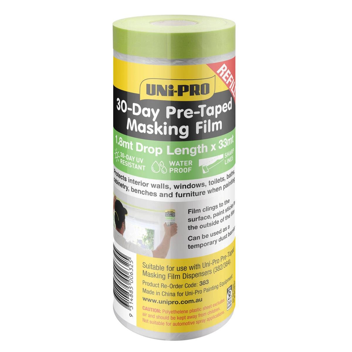 UNi-PRO 1800mm x 33m 30-Day Pre-Taped Masking Tape / Film Refill ...