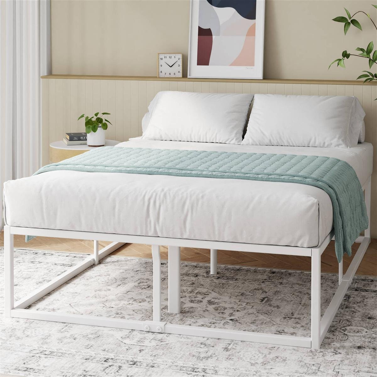 Zinus Queen Joseph Bed Frame Metal Bed Platform Base - 45cm High White ...