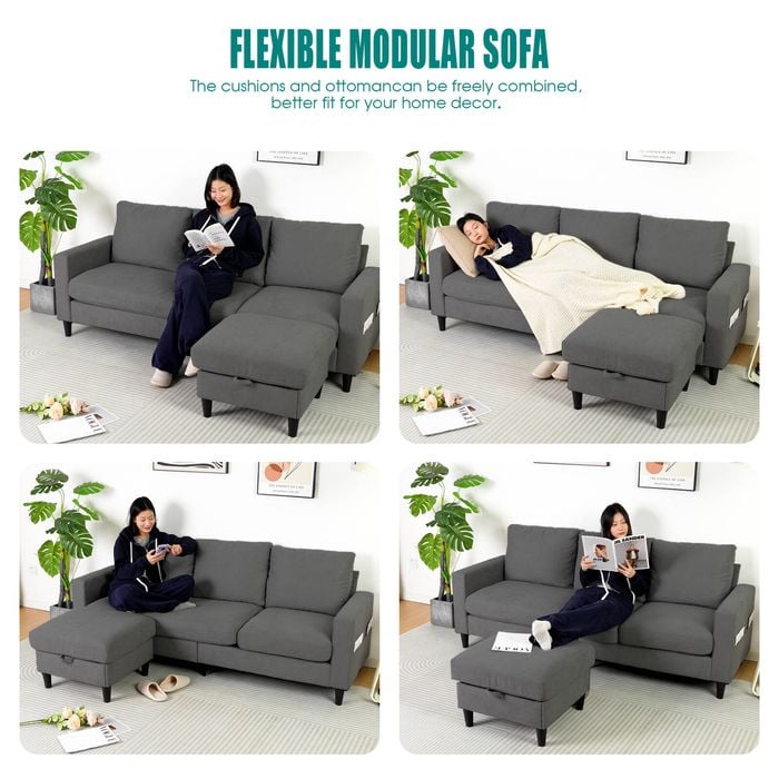 Advwin 3 Seater Sofa Lounge Chaise Modular Corner Futon Couch Storage ...
